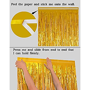 Gold Tinsel Backdrop Party Decorations, Melsan 3.2 x 8 ft Foil Fringe Curtains Party Backdrop for Birthday Party, Anniversary, Graduation, New Year Eve Backdrop Decorations, Pack of 2