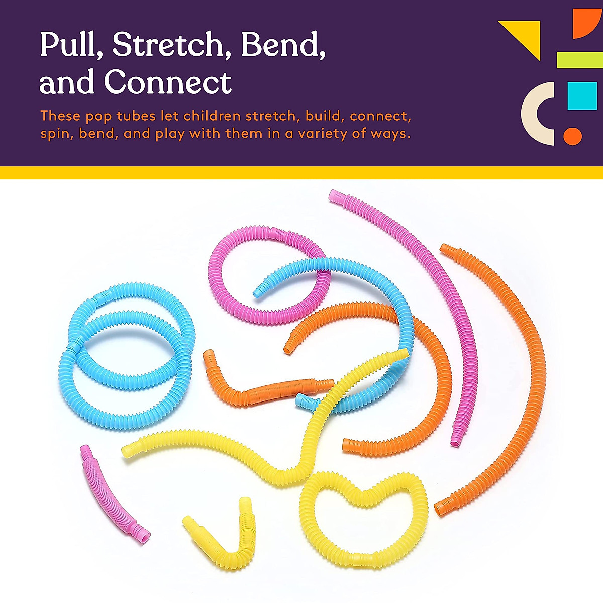 Special Supplies Fun Pull and Stretch Tubes for Kids - Pop, Bend, Build, and Connect Toy, Provide Tactile and Auditory Sensory Play, Colorful, Heavy-Duty Plastic (Primary-12)