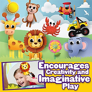Creative Kids Preschool Crafts for Kids Create 12 Pop Stick Art Figures with 400+ Stickers & Punch Outs Toddler Art Set, Fine Motor Activities for Toddlers Arts and Crafts for Kids Age 3+