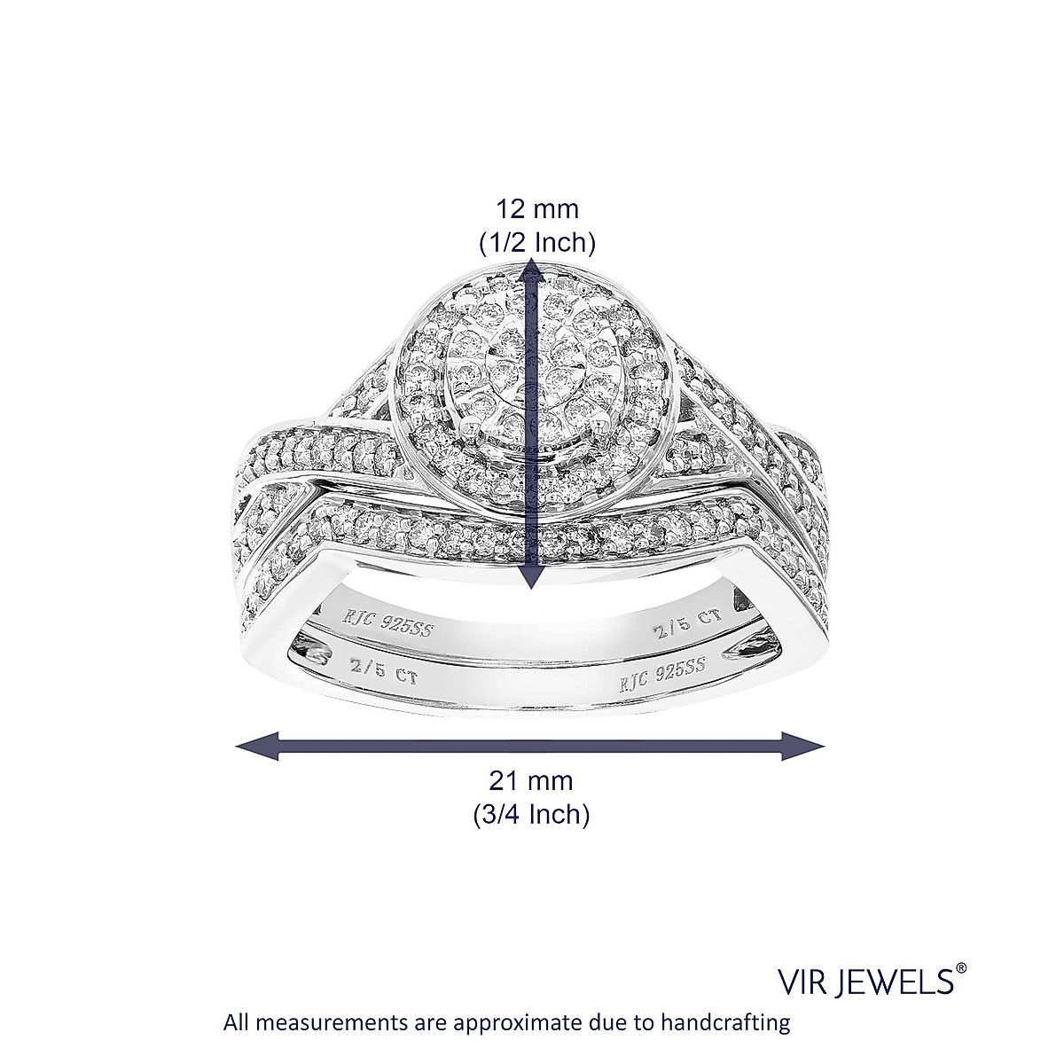 Vir Jewels 2/5 cttw Lab Grown Diamond Wedding Engagement Bridal Set Round for Women in .925 Sterling Silver Prong Set Size 7