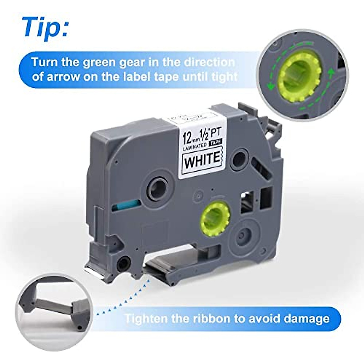 12mm Label Tape Compatible with Brother Label Maker Tape Replacement for Brother P-Touch Label Maker PT-D210 PT-H110 PT-1880 PT-D400