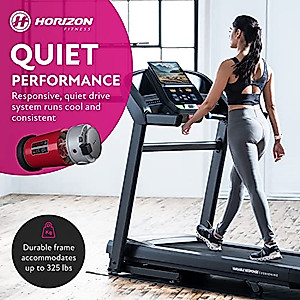 Horizon Fitness T202 Foldable Treadmill Running Machine with Incline, Fitness & Cardio, Lightweight Folding Treadmill with Bluetooth Speakers, EasyDial Controls, Tablet Holder, 325lb Capacity