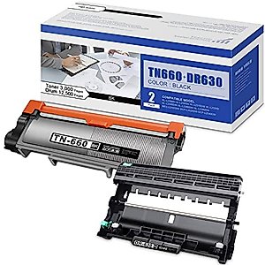 TN660 Toner Cartridge & DR630 Drum Unit Replacement for Brother TN-660 TN630 DR630 Work with HL-L2300D HL-L2360DW DCP-L2520DW MFC-L2700DW MFC-L2740DW Printer (Black, 2 Pack)