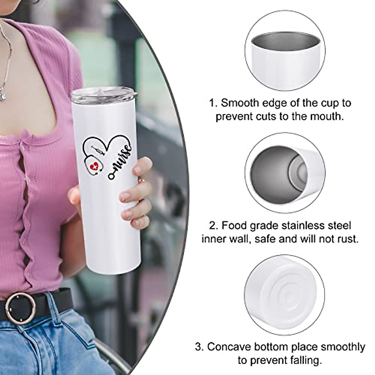 Gingprous Nurse Tumbler, Nursing Gifts for New Nurse Nurse Appreciation Gifts for Nurse Nurse Week Gifts Nurse Graduation Christmas Birthday Gifts, 20oz Insulated Stainless Steel Skinny Tumbler, White