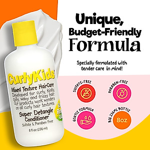 CurlyKids Super Hair Detangler Conditioner | Kids Hair Conditioner for Curly, Kinky & Wavy Hair | Sulfate & Paraben-Free Hair Care Formula - 8oz