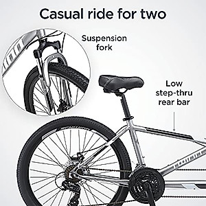 Schwinn Twinn Classic Tandem Adult Beach Cruiser Bike, Double Seater, Low Step Aluminum Frame, 21-Speed, 650c Urban Tires, Alloy Caliper Brakes, Medium Frame, Grey