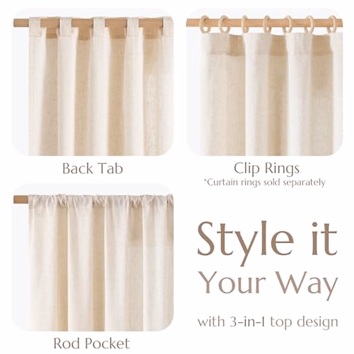 Jinchan Soft Linen Natural Curtains, 84 Inch Long, Crude Light Filtering Farmhouse Curtains for Living Room & Bedroom, Beige Back Tab Top Set 2 Panels (W50 x L84)