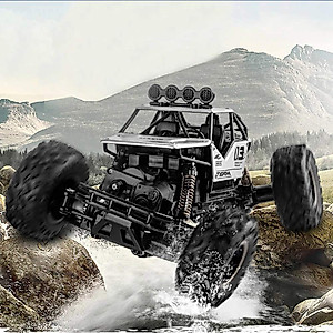 Mukola Large Scale RC Car 1:12 Off Road Monster Truck Crawler with Head Lights, 4WD All Terrains Remote Control Car Vehicle with Two Rechargeable Batteries for Kids Adults