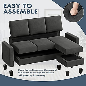 Acurax Convertible Sectional Sofa Couch, L-Shaped 3 Seat with Linen Fabric and Movable Ottoman, for Small Apartments, Living Room and Office, Dark Gray