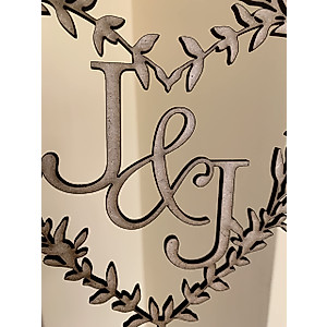 Personalized 2 Initials Wedding Cake Topper, Heart Cake Topper, Hand Lettered Initials, Mr & Mrs Custom Cake Topper, Anniversary Letters Flower Cake Topper Bride and Groom Monogram Floral Heart Wreath