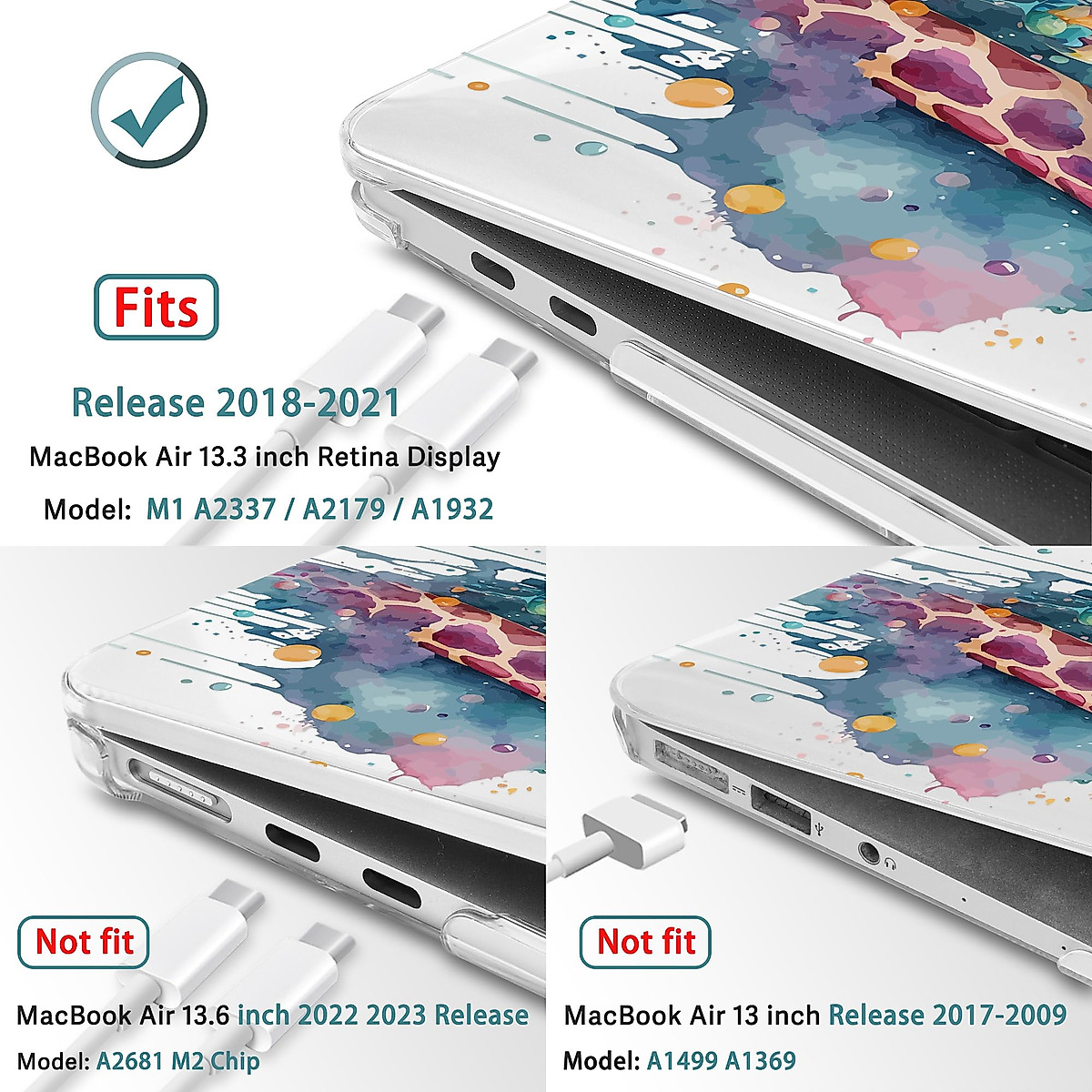 Lepeoac for New MacBook Air 13 inch Case 2021 2020 2019 2018 Release A2337 M1 A2179 A1932, Crystal Plastic Hard Shell Cover for MacBook Air 13" with Retina Display & Touch ID - Elephant & Giraffe