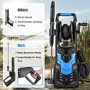 WHOLESUN 𝟐𝟏𝟓𝟎𝐏𝐒𝐈 𝑷𝒓𝒆𝒔𝒔𝒖𝒓𝒆 𝑾𝒂𝒔𝒉𝒆𝒓, 1900W High Power Washer with 𝟭.𝟳𝟭 𝗚𝗣𝙈 Motor with Hose Reel, Self Assembled, Rotatable Iron Spray Lance for Patio/Garden/Car(Blue)