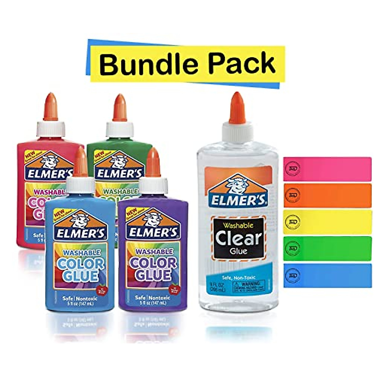 Clear Glue, 9 Oz. Elmers Colored Glue, 4 Ct. 5 Oz. Glue for Slime, School, and Clear Glue for Craft