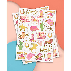 xo, Fetti Cowgirl Temporary Tattoos - 50 Gold Foil Styles | Birthday Party Decorations, Giddy Up Cowgirl Accessory, Rodeo Western Theme Favor, Nashville Gift + Cow Print Supplies, Baby Shower