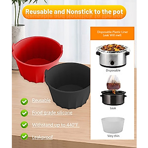 Slow Cooker Liners, 2pcs Reusable Round Cooking Liner Leak-proof Silicone Slow Cooker Liner fit 5-6 Quart Oval Slow Cooker