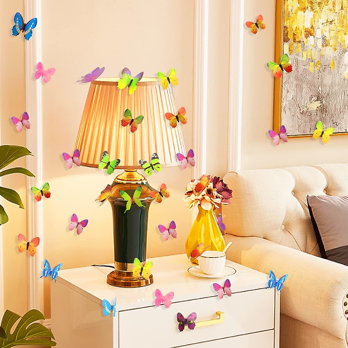 60pcs Butterfly Wall Decor, Plastic Fake Butterflies Wall Art Artware Decorations for Birthday Wedding Christmas Party Decorations, Cake Decorations, Removable Stickers