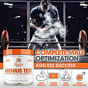 Genius Test, Advanced Testosterone Booster for Men - Natural Stamina, Endurance, Energy & Strength Enhancing Supplement - Lean Muscle Builder, Brain & Libido Support Male Supplements, 120 Veggie Pills