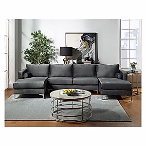 Sectional Sofa with Two Pillows U-Shape Upholstered Couch with Modern Elegant Velvet for Living Room Apartment (Color : Grey) (Blue)