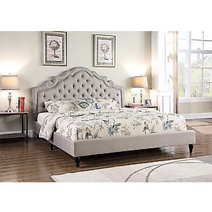 HomeLife Premiere Classics 51" Tall Platform Bed with Cloth Headboard and Slats - Queen (Light Grey Silver)