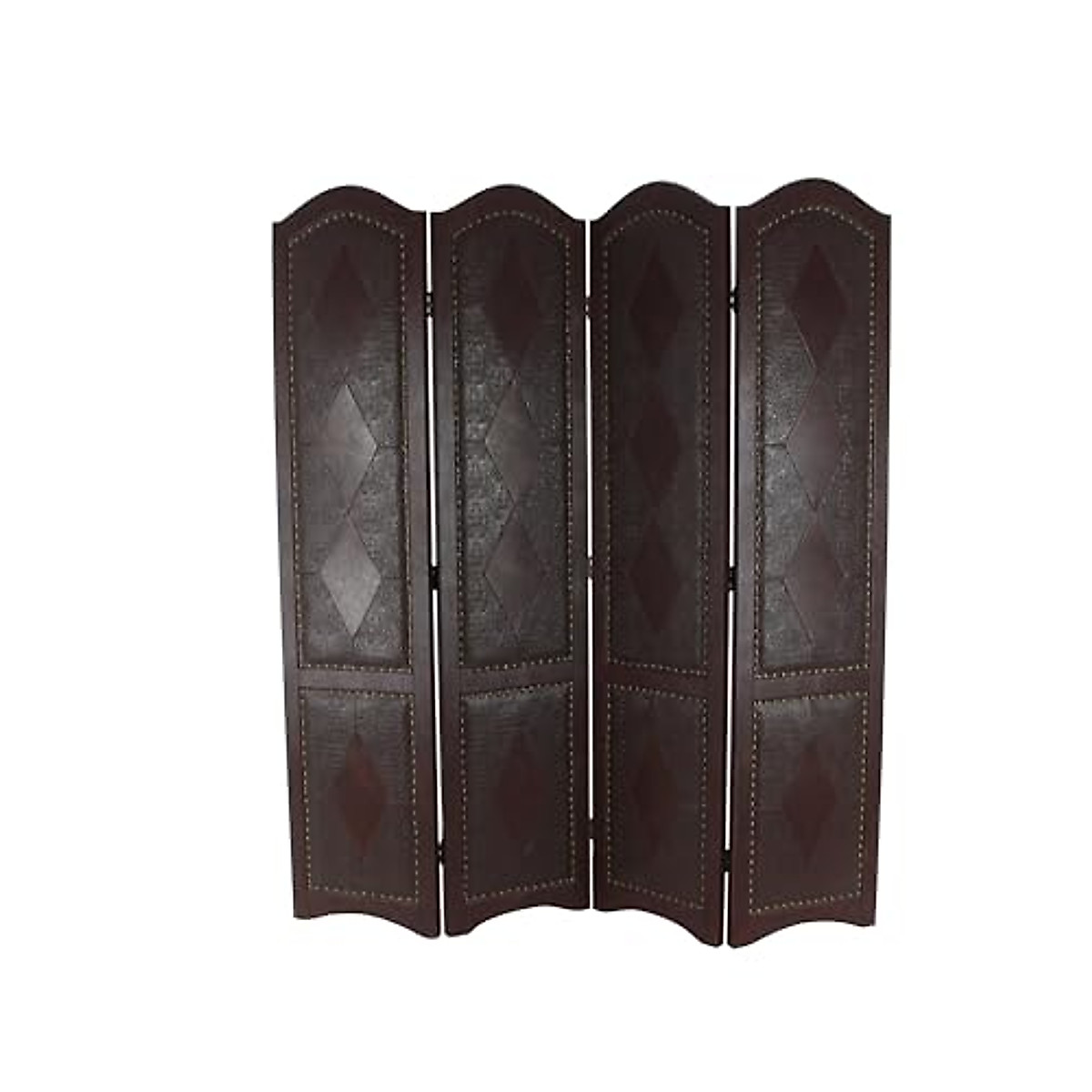 Deco 79 Faux Leather Scroll Partition Room Divider Screen Hinged Foldable Partition 4 Panel Privacy Screen with Faux Leather Detailing, Room Partition 64" x 1" x 71", Brown