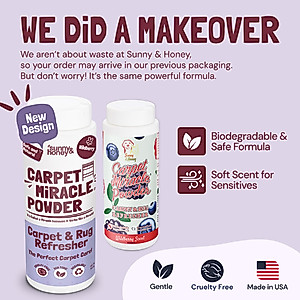 Sunny & Honey Carpet Miracle Powder - Dry Cleaner, Freshener & Deodorizer Powder for Kids & Pets (Wildberry Scent) - Carpet Cleaner & Upholstery Deodorizer