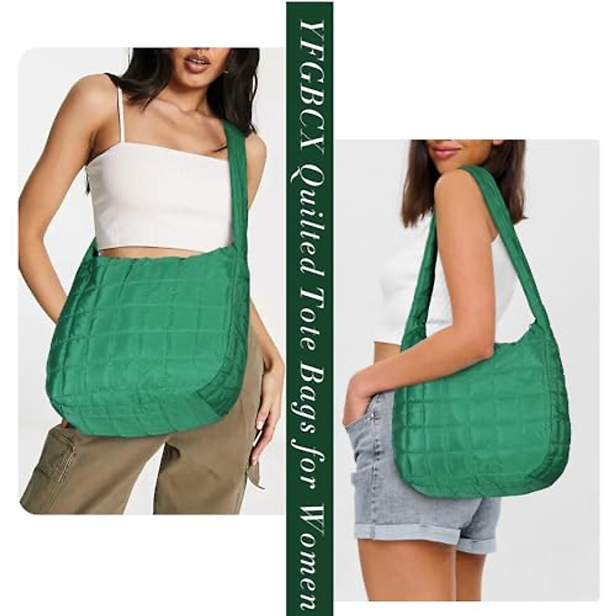 Quilted Tote Bags for Women Lightweight Quilted Padding Shoulder Bag Down Cotton Padded Large Tote Bags Lattice Crossbody Bag Zip Closure