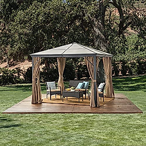 Christopher Knight Home Aruba Outdoor Aluminum Framed Gazebo with Hardtop, 10' x 10', Brown / Black