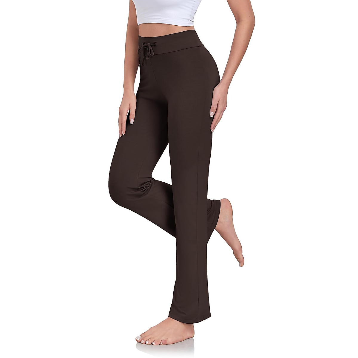 ADANIKI Women's Long Modal Comfy Drawstring Trousers Loose Straight-Leg for Yoga Running Sporting (Coffee, 3XL)