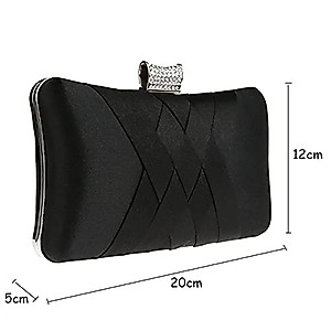 Women Satin Silk Rhinestone Purse Cross-hatching Pattern Clutch for Evening Cocktail Party