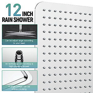 SR SUN RISE Ceiling Mounted Shower System with Push Button Diverter, Luxury 12 Inch Rain Shower Head with Handheld Spray, High Pressure Shower Faucet Combo Set with Rough-in Valve, Polished Chrome