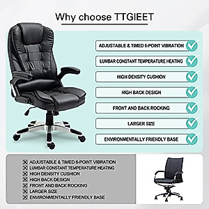 Belandi Office Massage Chair, Heated Office Chair Massage Desk Chair Ergonomic High Back Office Chair, 6-Point Vibration, Padded Armrest & Adjustable Height Chair for Office, Home, Study (Black)