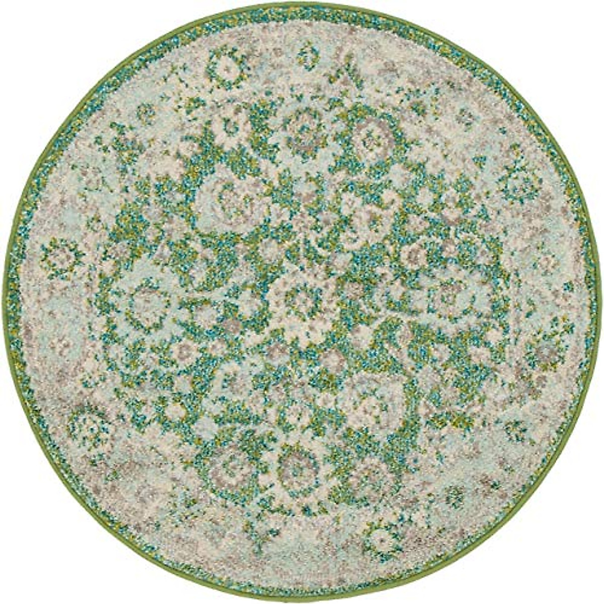 Unique Loom Penrose Collection Distressed Traditional Vintage Floral Area Rug, 3 ft 3 in x 3 ft 3 in, Green/Beige