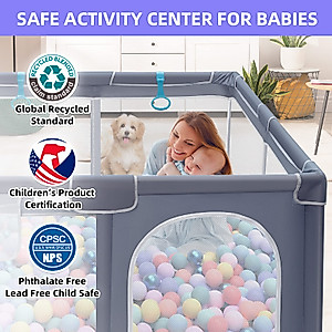 Suposeu Baby Playpen, Baby Playpen for Toddler, Baby Playard Indoor & Outdoor Kids Activity Center with Anti-Slip Base, Safety Play Yard with Soft Breathable Mesh, Kid's Fence, Grey