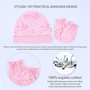 DOKMA Organic Cotton Baby Mittens and Caps Set - Mittens for Newborn 0-6 Months - Ultra Soft, No Scratch - 5 Caps x 3 Mittens