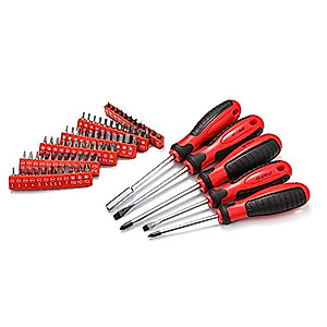 CARTMAN 205 Piece Tool Set Ratchet Wrench with Sockets Kit in Plastic Toolbox Red