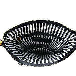 Solene Women's Faux Leather Organizer Multi Zipper Pockets With Detachable Wristlet Crossbody Bag -WU002L (Black)