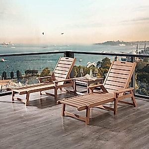 Psilvam Chaise Lounges Set of 4, Lounge Chairs with Adjustable Backrest, Supports Up to 350 lbs, All Weather Recliner Poly Lumber Lounges Bed for Poolside, Porch, Patio(Light Brown) (4)