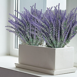 TURNMEON 20 Bundles Artificial Lavender Outdoor UV Resistant Flowers Plastic Fake Flowers Plants, Artificial Flowers Faux Plants for Outdoor Window Box Hanging Planter Home Porch Summer Decor(Purple)