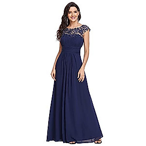 Ever-Pretty Maxi Long Chiffon Wedding Guest Dresses for Women Lace Formal Dresses Navy Blue US18