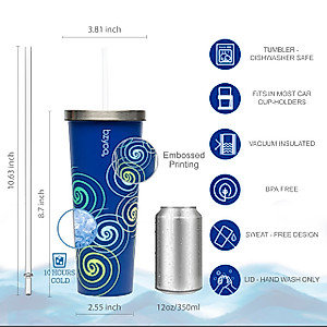 bzyoo SUP Double Wall Vacuum Insulated Tumbler with Straw and Lid Stainless Steel Water Bottle Travel Mug Cup, Mother's Day Gift Perfect For Ice Coffee or Tea (710ml) Color: Blue Swirl