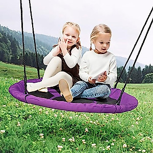 ZENY 40'' Saucer Swing Web Swing Round Tree Swing for Kids Indoor Outdoor Swing Set 700lb Capacity with Carabiners, Waterproof and Steel Frame (Black+ Purple)