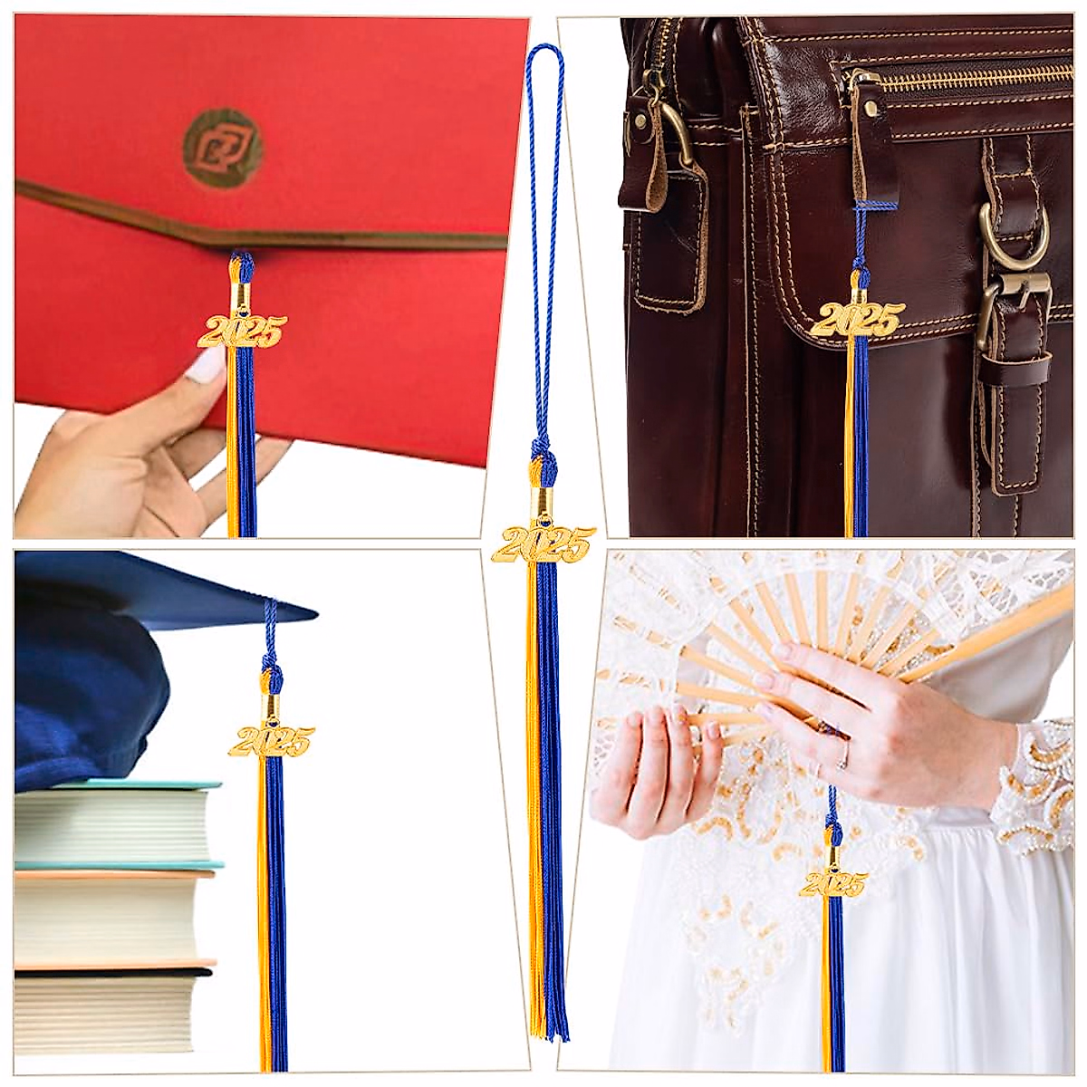 2025 Graduation Tassel 1PC,Graduation Cap Tassels Charm for 2025 Grads,2025 Tassel with 2025 Year Gold Date Charms for Graduate Parties Ceremonies Souvenir,Graduation Hat Decoration 9'' Blue Gold