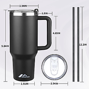 StarSpeed 40 oz Tumbler with Handle and Straw Lid | Stainless Steel Water Bottle Travel Mug Reusable Insulated Cup With Lid And Straw, Keep Cold Heat and Ice for Hours(40oz,Black)