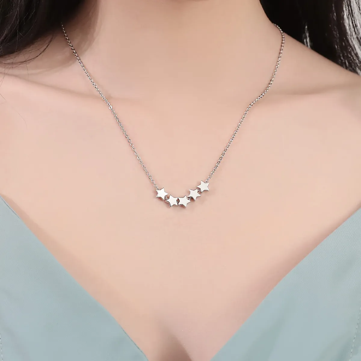 MADAOGO 50th Birthday Gifts for Women, Sterling Silver Five Star Necklace, Dainty Star Necklace, 6 mm Star Beads, 1973 Birthday Jewelry Gift Ideas