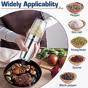Gravity Electric Salt and Pepper Grinder Set, Joyfort Automatic Pepper Mill Grinder Battery Powered with Adjustable Coarseness, Stainless Steel,2 Pack