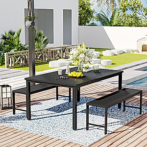 VICLLAX Outdoor Garden Backless Bench, Patio Metal Bench Steel Frame for Front Porch, Lawn, Balcony, Backyard and Deck, Black