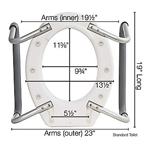 Essential Medical Supply Raised Elevated Toilet Seat Riser for an Elongated Toilet with Padded Aluminum Arms for Support and Compatible with Toilet Seat, Elongated, 19 x 14 x 3.5