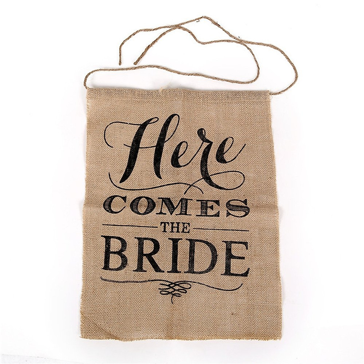 OZXCHIXU 'HERE Comes The Bride' Burlap Bunting Banners for Wedding Backdrop Decoration, 1pc Flags