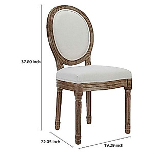 CangLong Farmhouse Dining Room Accent Chairs, French Distressed Bedroom Chairs with Round Back, Elegant Kitchen Chairs Side Chair, Set of 2, Fabric Back in Beige