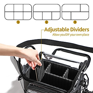 BS-MALL Makeup Bag, Transparent PVC Clear Travel Makeup Brush Holder, Tool Organizer Case with Shoulder Strap (Black)